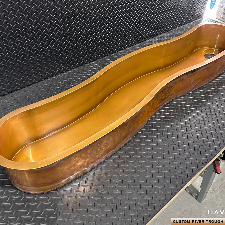 Custom River Trough Sink - Pure Copper - Havens | Luxury Metals