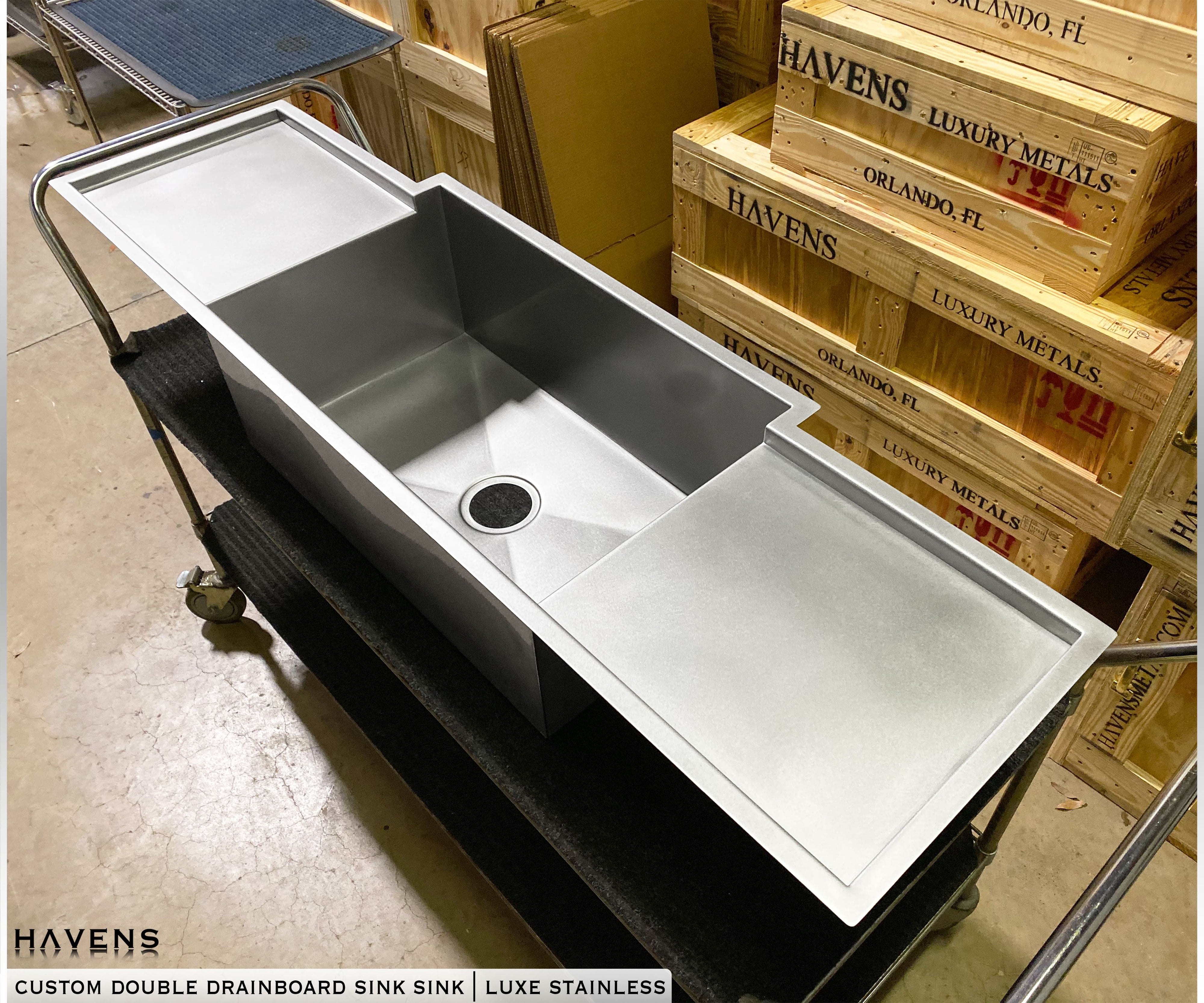 Custom Double Drainboard Sink - Stainless - USA - Havens | Luxury Metals
