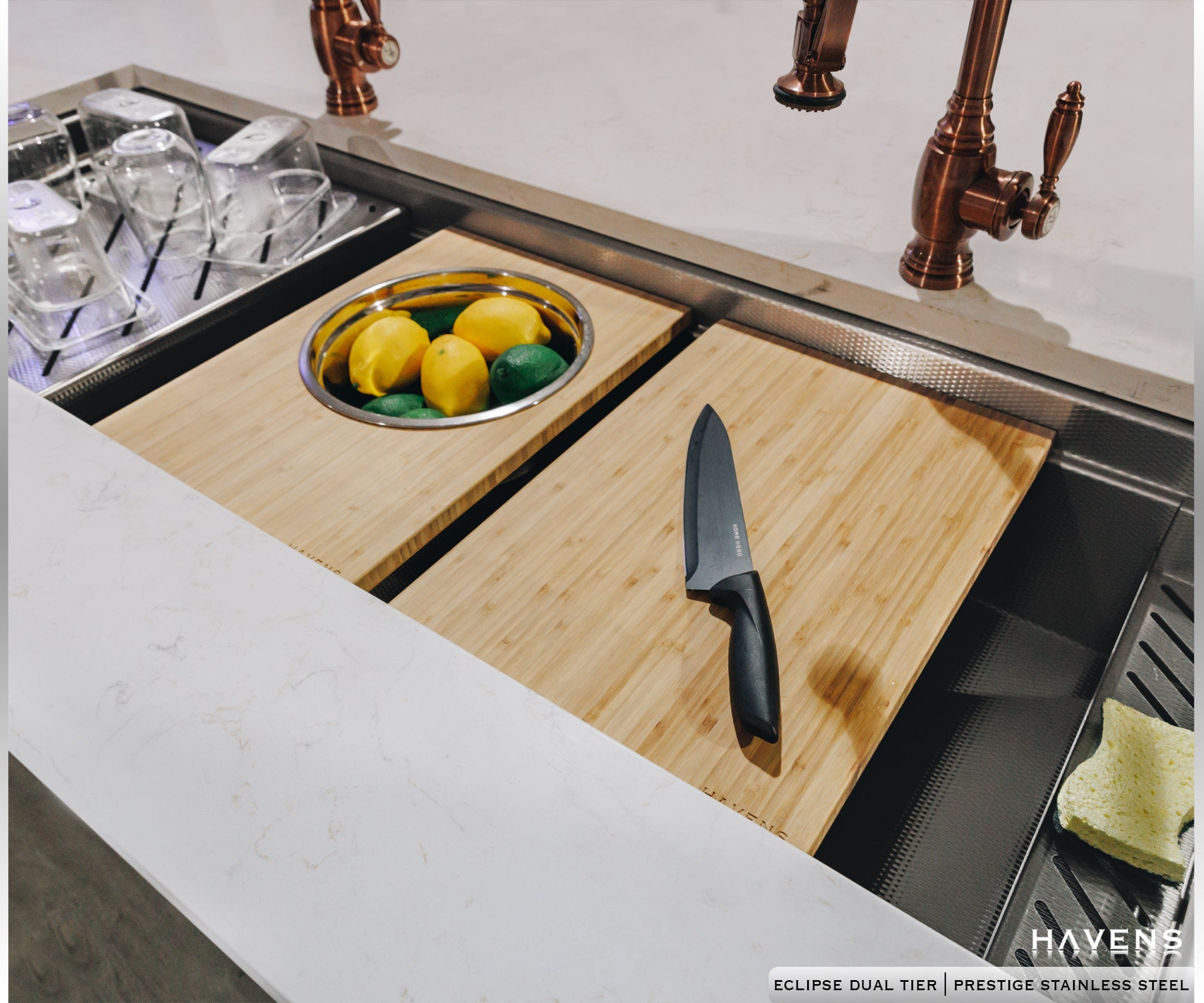 Eclipse Dual-Tier Sink - USA Made Stainless Steel - Havens | Luxury Metals