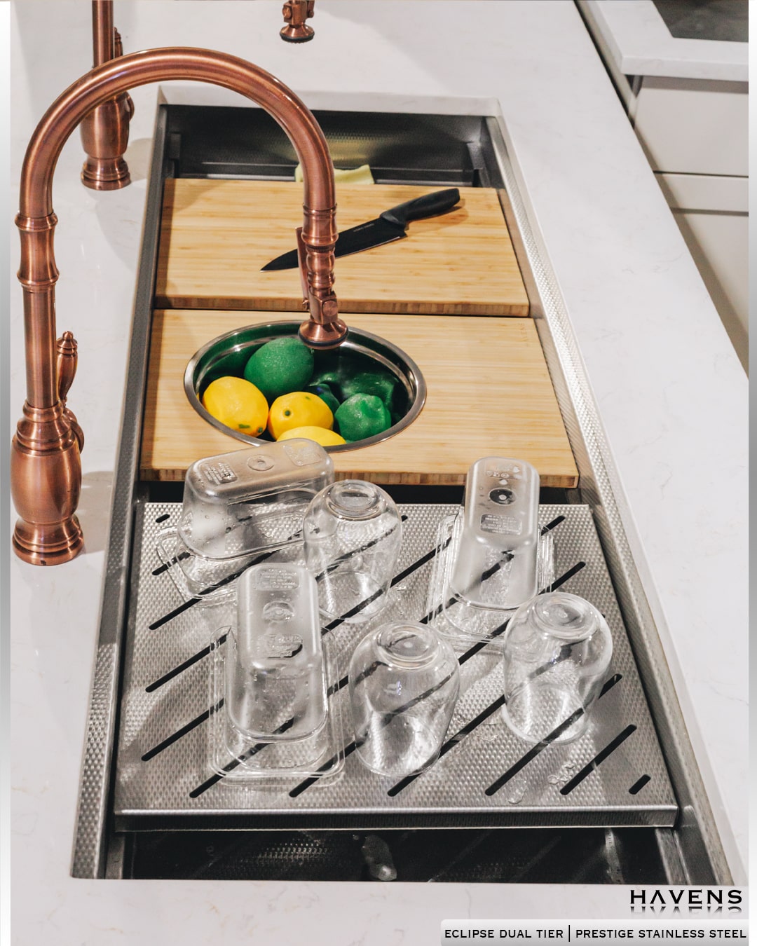 Eclipse Dual-Tier Sink - USA Made Stainless Steel - Havens | Luxury Metals