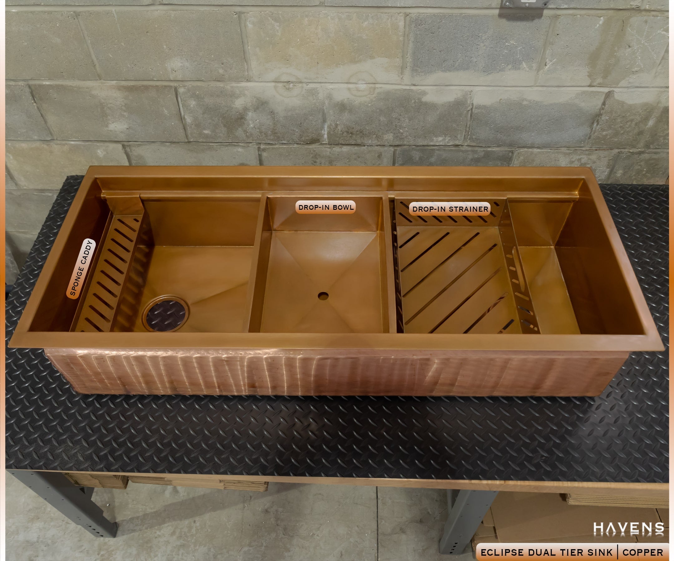 Eclipse Dual-Tier Sink - Pure USA Made Copper - Havens | Luxury Metals